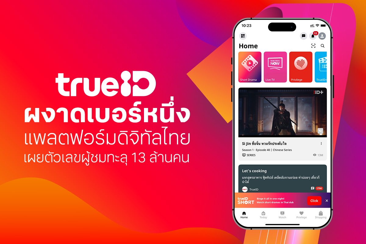 TrueID ผงาดเบอร์หนึ่งแพลตฟอร์มดิจิทัลไทย เผยตัวเลขผู้ชมทะลุ 13 ล้านคน ...